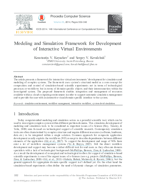 (PDF) Modeling and simulation framework for development of interactive virtual environments