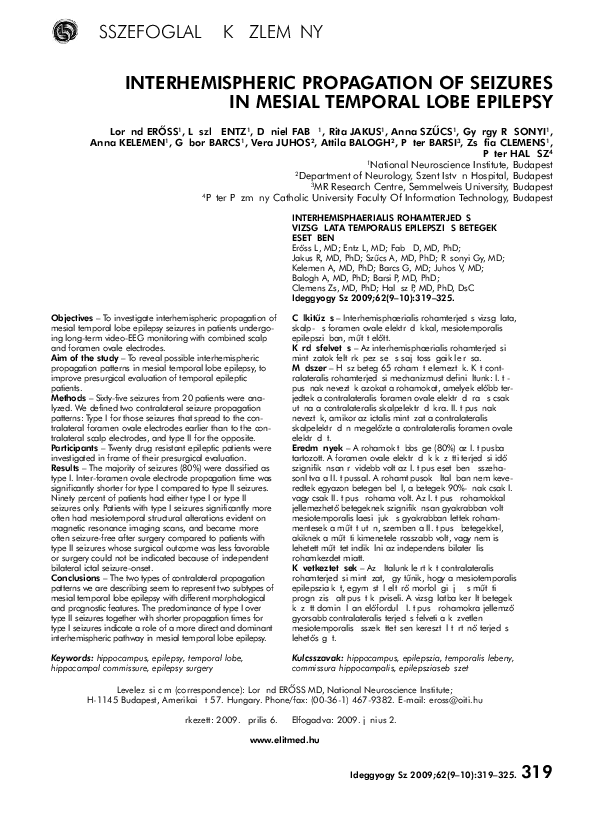 (PDF) Interhemispheric propagation of seizures in mesial temporal lobe epilepsy