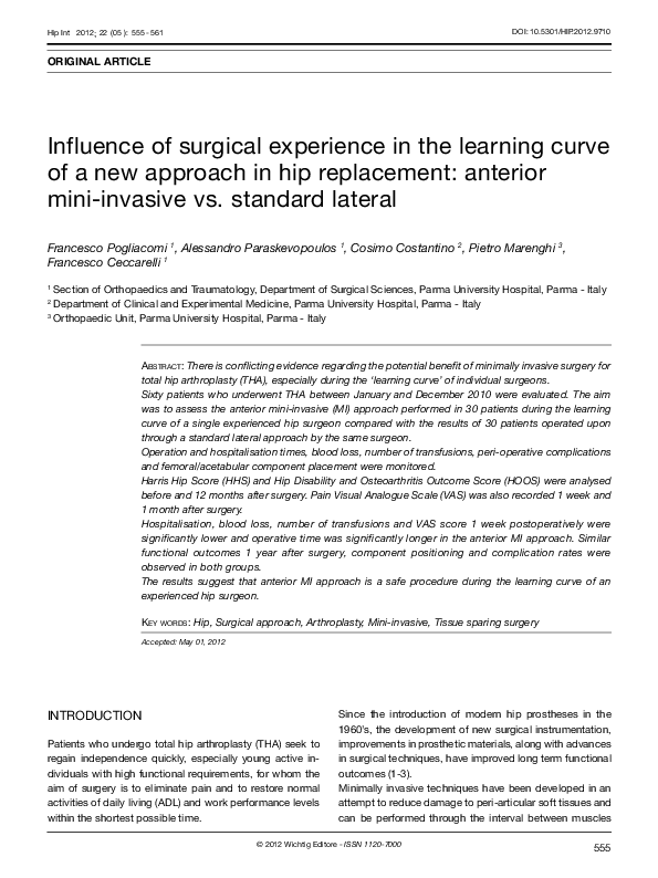 (PDF) Learning curve in tissue sparing total hip replacement ...