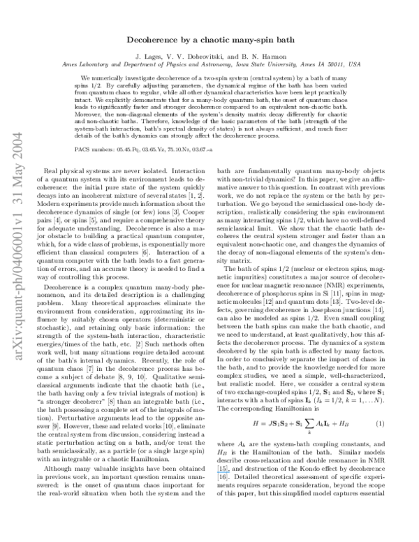 (PDF) Decoherence by a chaotic many-spin bath