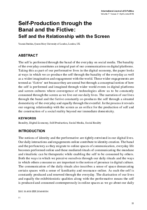 (PDF) Self-Production through the Banal and the Fictive: Self and the ...