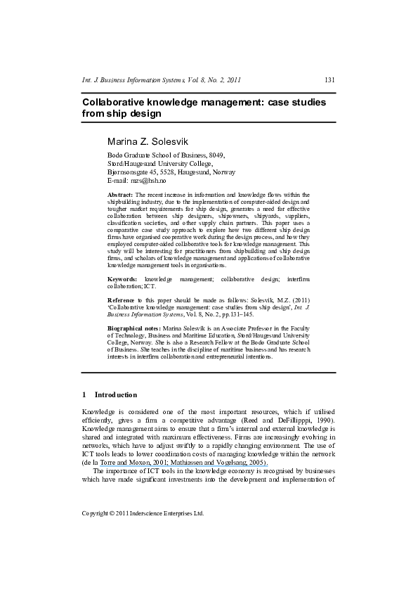 (PDF) Collaborative knowledge management: case studies from ship design