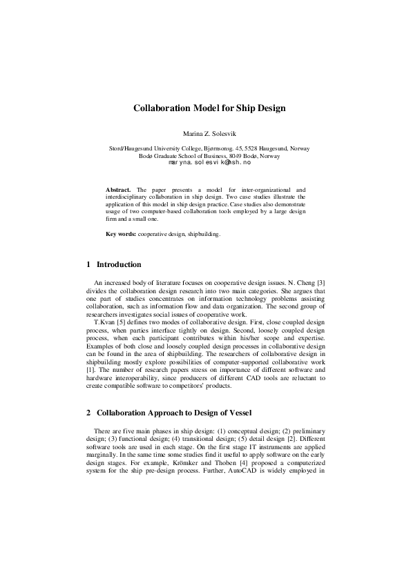 Pdf Collaboration Model For Ship Design