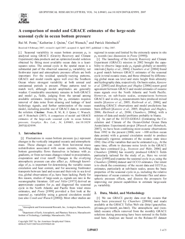 (PDF) A comparison of model and GRACE estimates of the large-scale ...