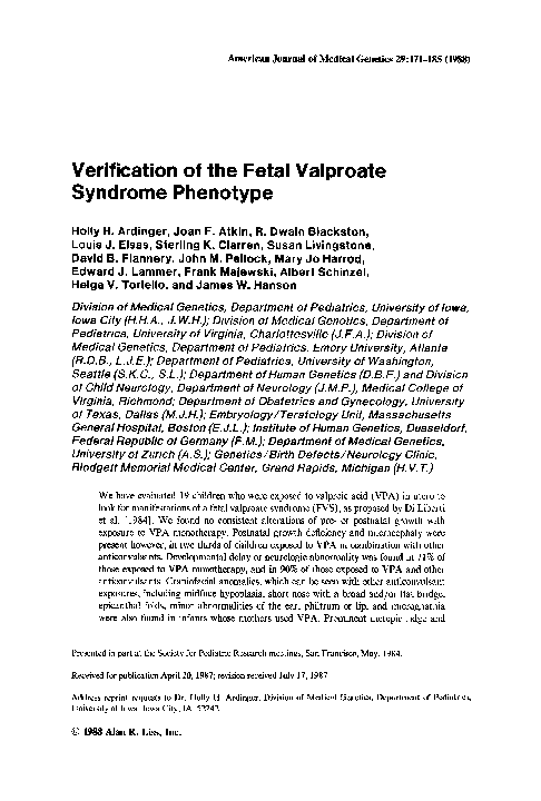 (PDF) Verification of the fetal valproate syndrome phenotype