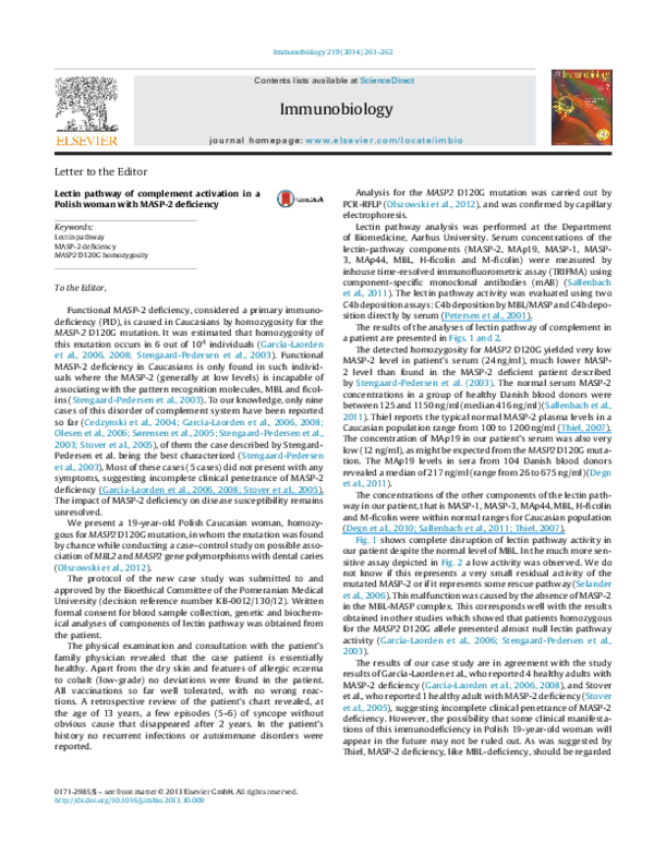 (PDF) Lectin pathway of complement activation in a Polish woman with ...