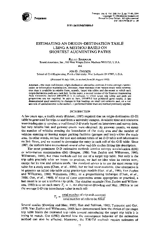 (PDF) Estimating an origin-destination table using a method based on ...