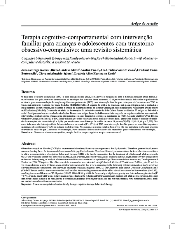 (PDF) Cognitive behavioral therapy with family intervention for children and adolescents with ...