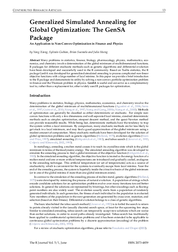 Pdf Generalized Simulated Annealing For Global Optimization The Gensa Package An Application
