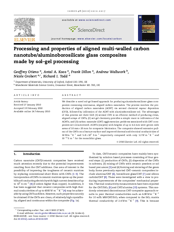 (PDF) Processing and properties of aligned multi-walled carbon nanotube ...