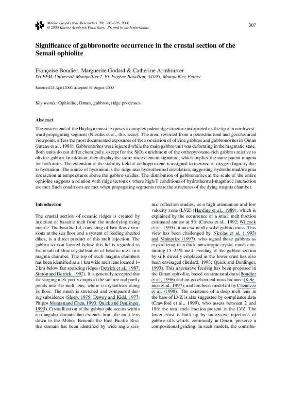 (PDF) Significance of gabbronorite occurrence in the crustal section of ...