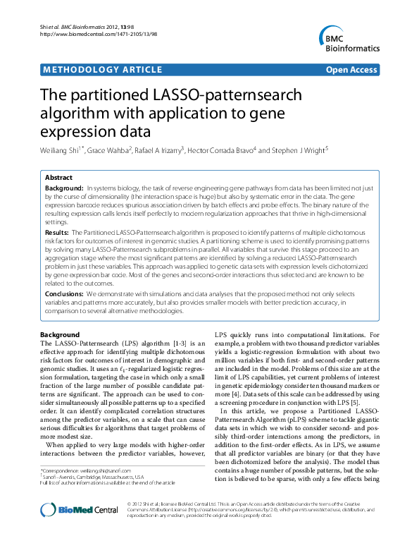 Pdf The Partitioned Lasso Patternsearch Algorithm With Application To