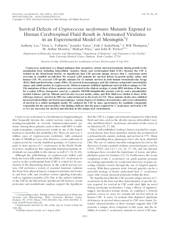 (PDF) Survival defects of Cryptococcus neoformans mutants in human ...