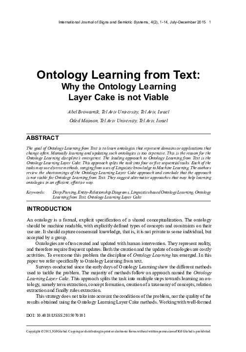 (PDF) Ontology Learning from Text: Why the Ontology Learning Layer Cake is not Viable