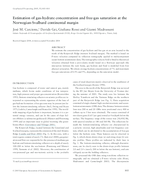 Pdf Estimation Of Gas Hydrate Concentration And Free Gas Saturation