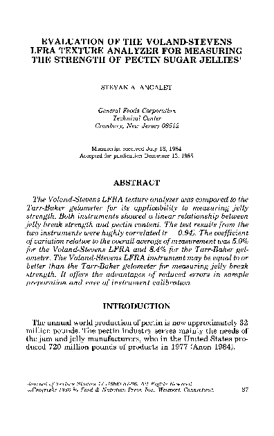 (PDF) EVALUATION OF THE VOLAND-STEVENS LFRA TEXTURE ANALYZER FOR ...