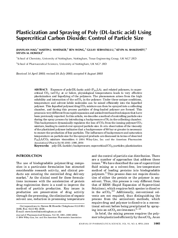 (PDF) Plasticization and spraying of poly (DL-lactic acid) using ...