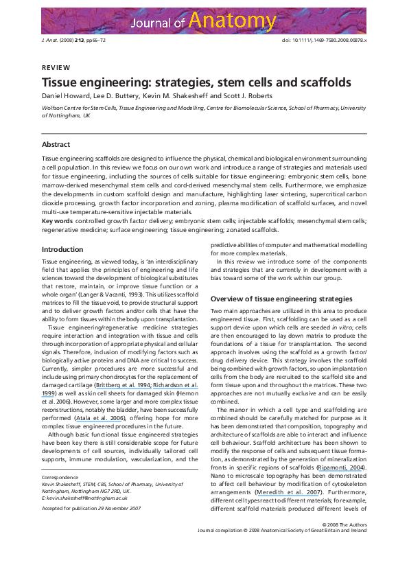 (PDF) Tissue engineering: strategies, stem cells and scaffolds