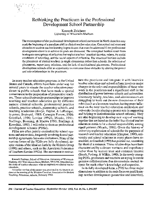 (PDF) Rethinking the Practicum in the Professional Development School ...
