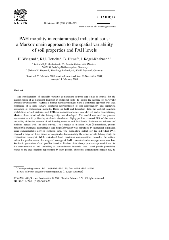 (PDF) PAH mobility in contaminated industrial soils: a Markov chain ...