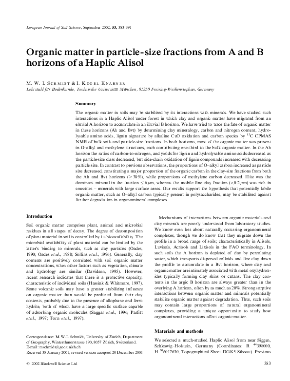 (PDF) Organic matter in particle-size fractions from A and B horizons of a Haplic Alisol