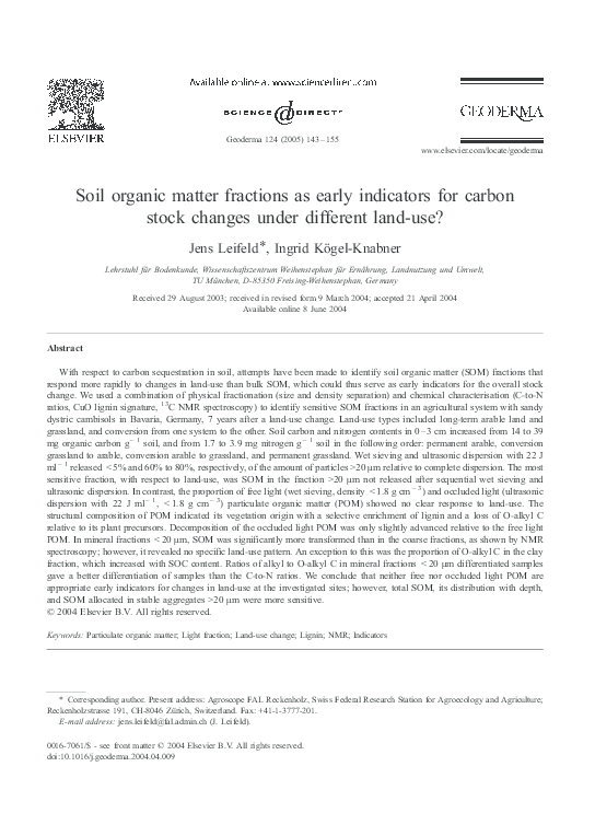 (PDF) Soil organic matter fractions as early indicators for carbon stock changes under different ...