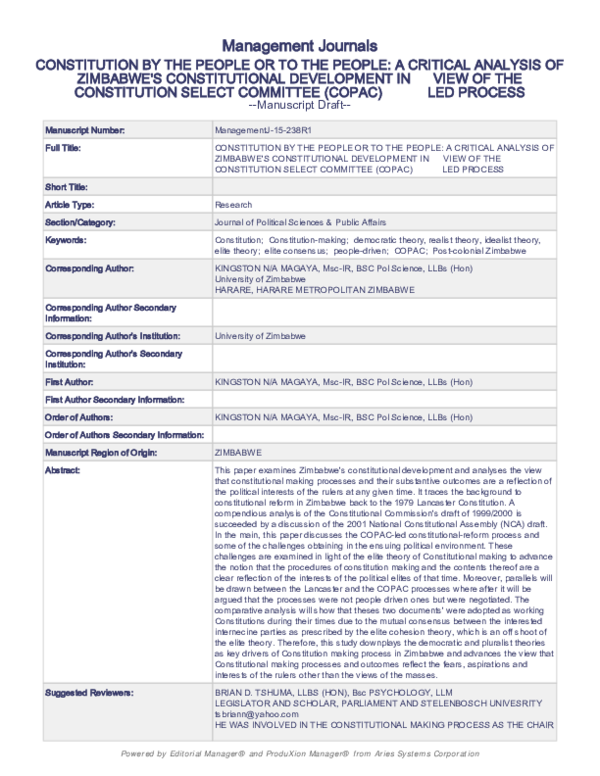 (PDF) CONSTITUTION BY THE PEOPLE OR TO THE PEOPLE: A CRITICAL ANALYSIS ...