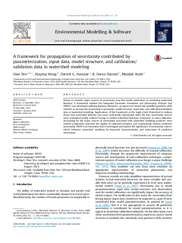 (PDF) A framework for propagation of uncertainty contributed by parameterization, input data ...
