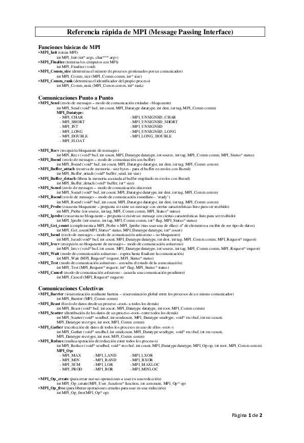 (PDF) Referencia rápida de MPI (Message Passing Interface) Funciones básicas de MPI
