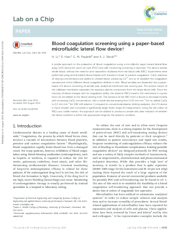 (PDF) Blood coagulation screening using a paper-based microfluidic ...
