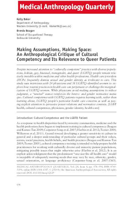 (PDF) Baker K, Beagan BL. Making Assumptions, Making Space: An ...