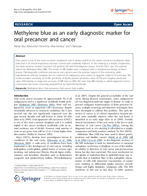 (PDF) Methylene blue as an early diagnostic marker for oral precancer ...