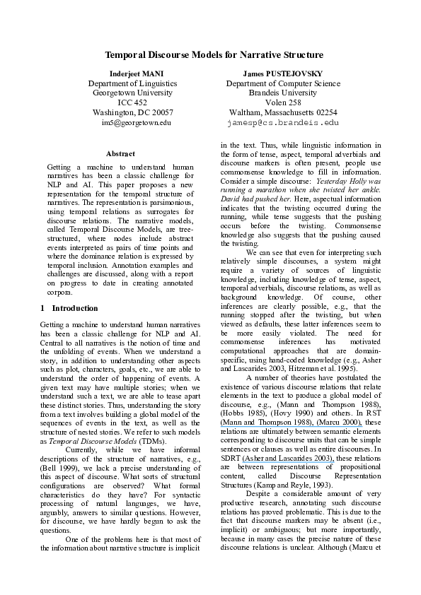 (PDF) Temporal discourse models for narrative structure