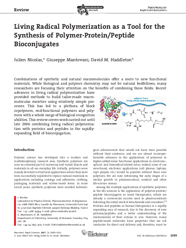 (PDF) Living Radical Polymerization As a Tool for the Synthesis of ...