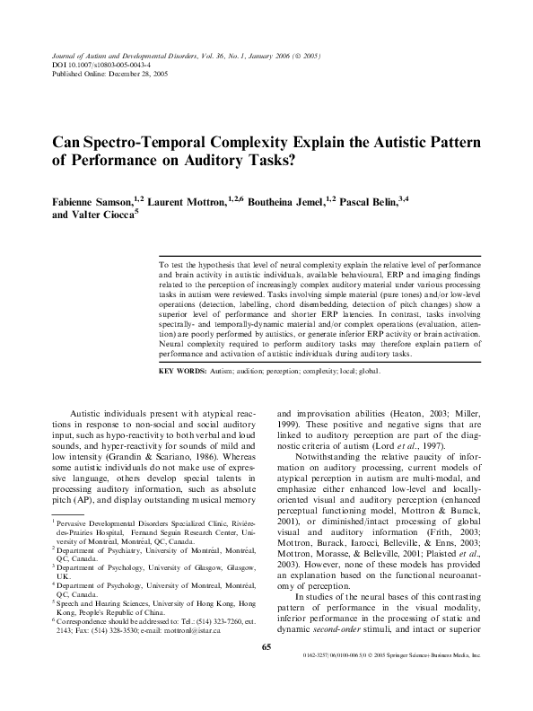 Pdf Can Spectro Temporal Complexity Explain The Autistic Pattern Of Performance On Auditory Tasks