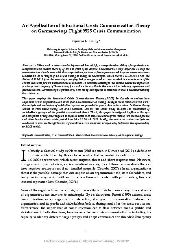 (PDF) An Application of Situational Crisis Communication Theory on ...