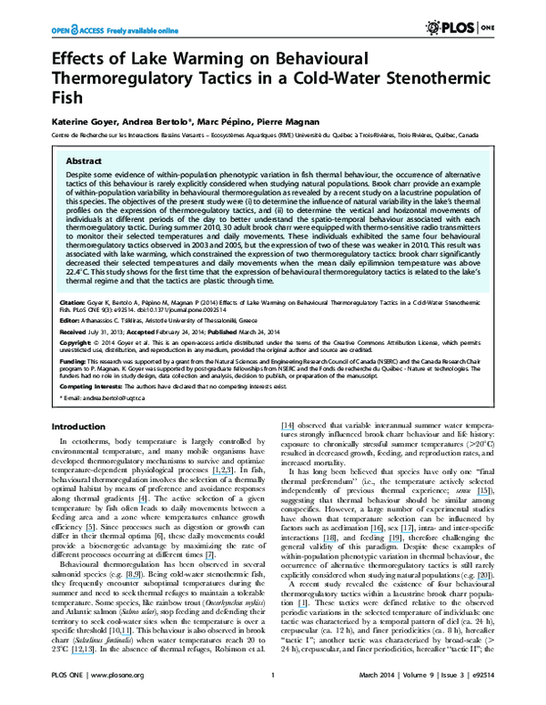 (PDF) Effects Of Lake Warming On Behavioural Thermoregulatory Tactics ...