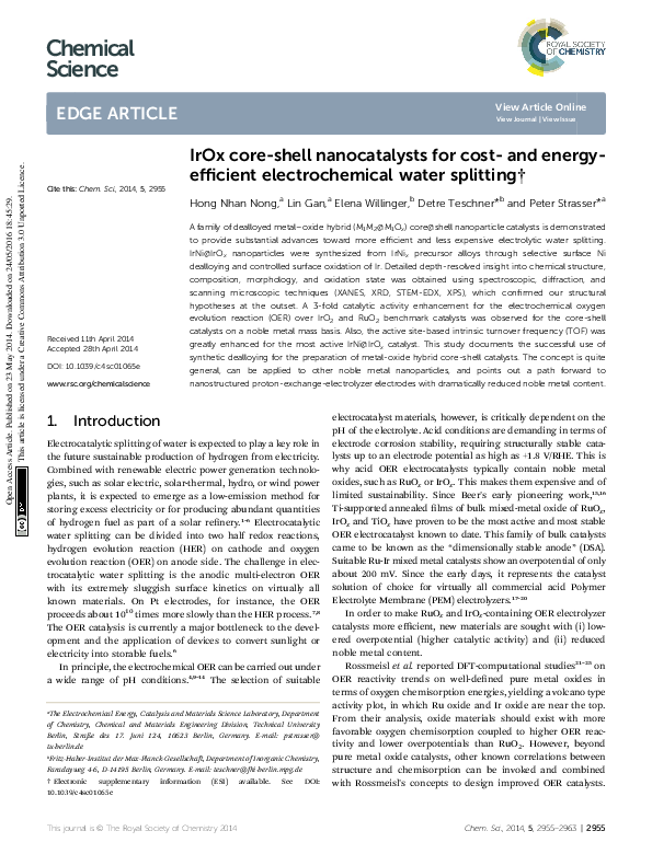 (PDF) IrOx core-shell nanocatalysts for cost- and energy-efficient ...
