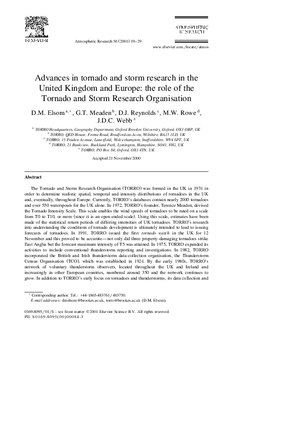 (PDF) Advances in tornado and storm research in the United Kingdom and ...