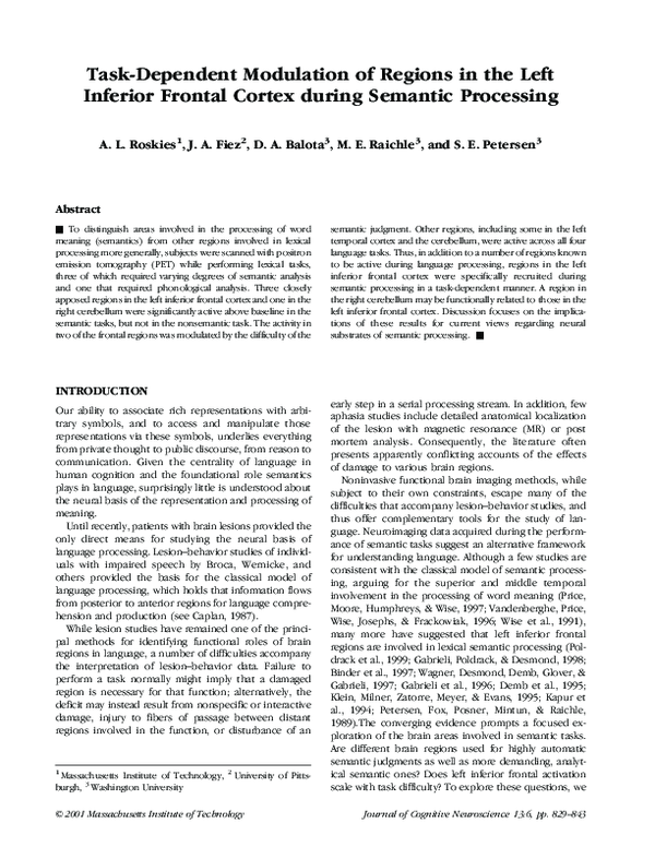 (PDF) Task-Dependent Modulation of Regions in the Left Inferior Frontal Cortex during Semantic ...