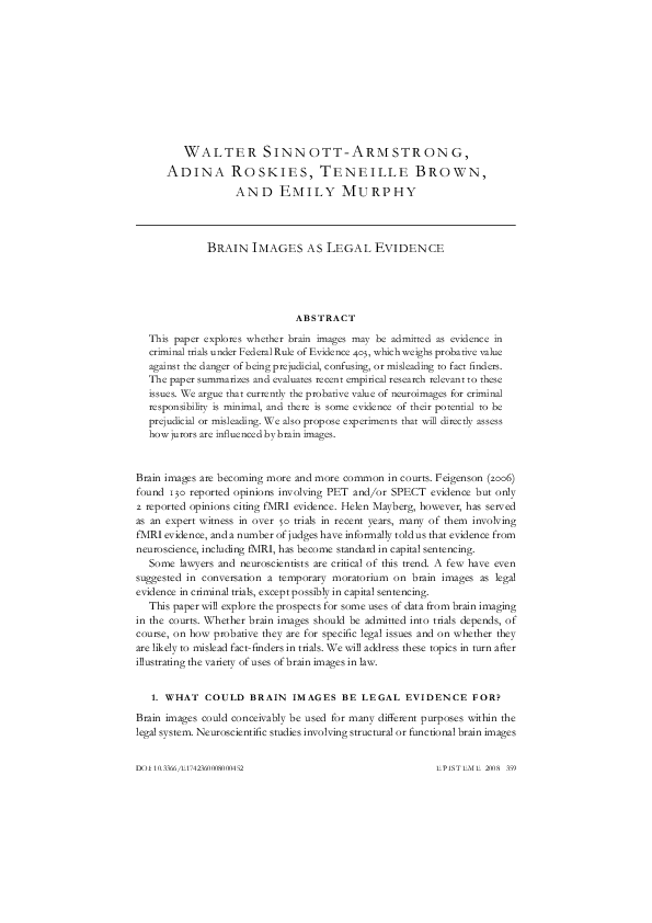 (PDF) BRAIN IMAGES AS LEGAL EVIDENCE