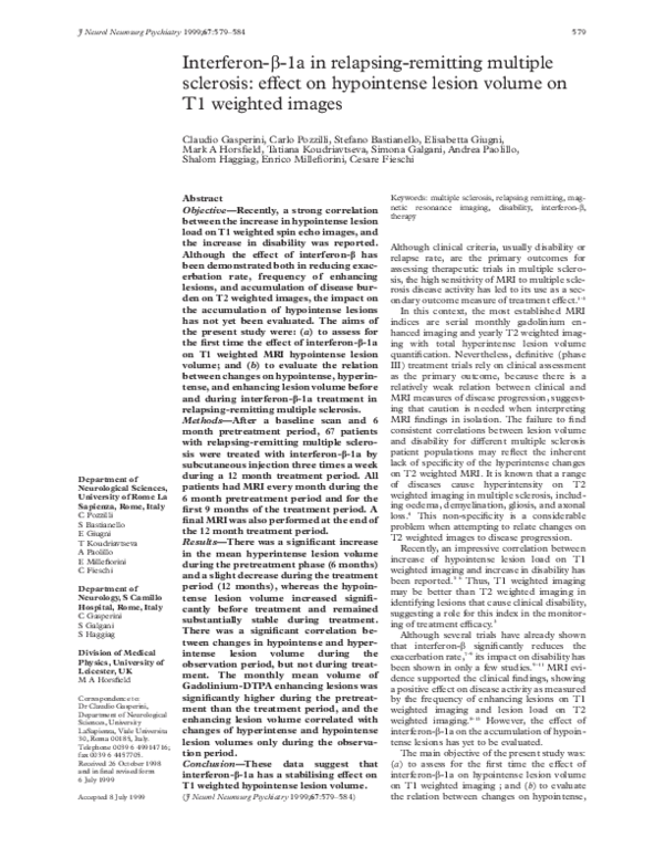 (PDF) Interferon-β-1a in relapsing-remitting multiple sclerosis: effect ...