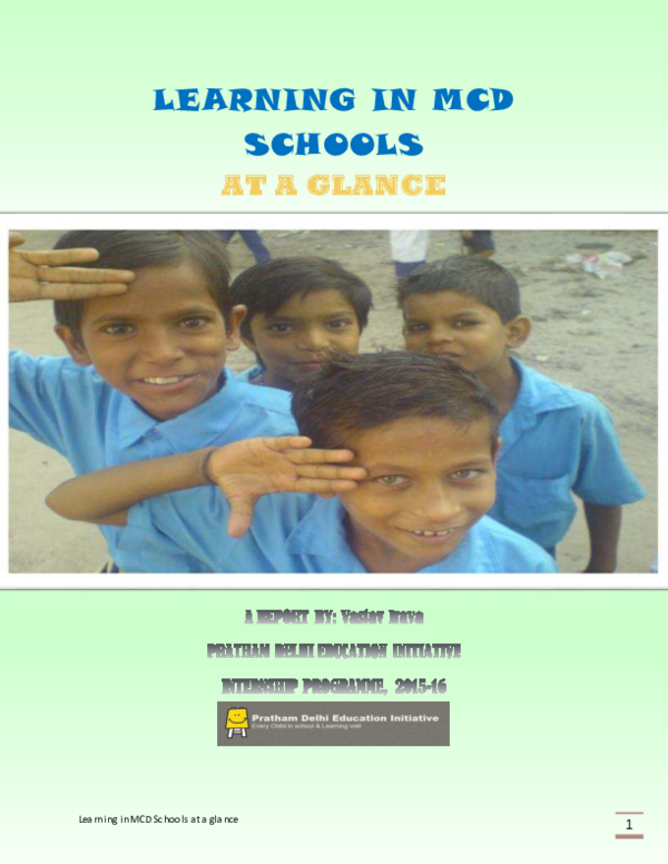 (PDF) Learning in Muncipal Corporation Delhi (MCD) Schools at a glance