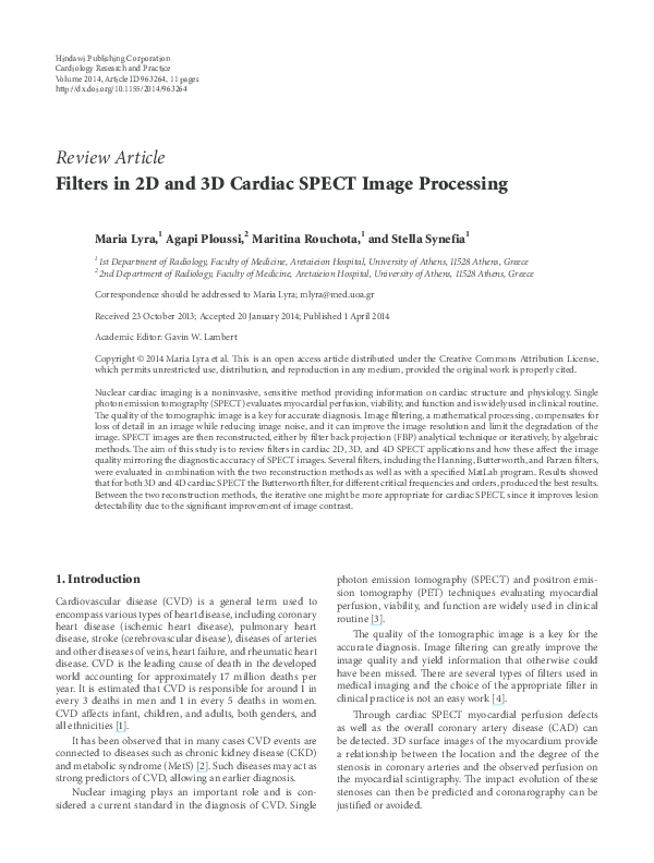 (PDF) Filters in 2D and 3D Cardiac SPECT Image Processing