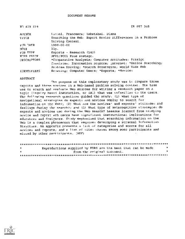 (PDF) Searching the Web: Expert-Novice Differences in a Problem Solving ...