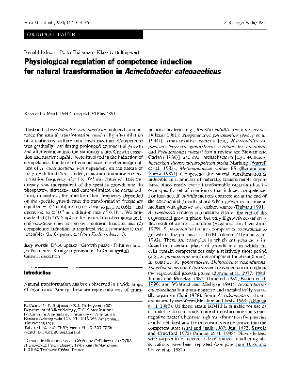 (PDF) Physiological regulation of competence induction for natural ...