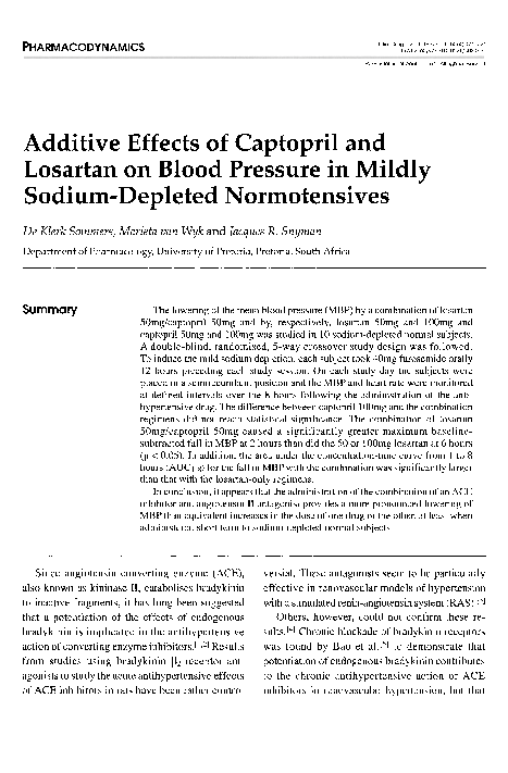 (PDF) Additive Effects of Captopril and Losartan on Blood Pressure in Mildly Sodium-Depleted ...