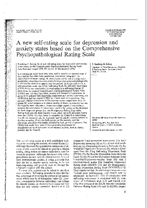 (PDF) A new self-rating scale for depression and anxiety states based ...