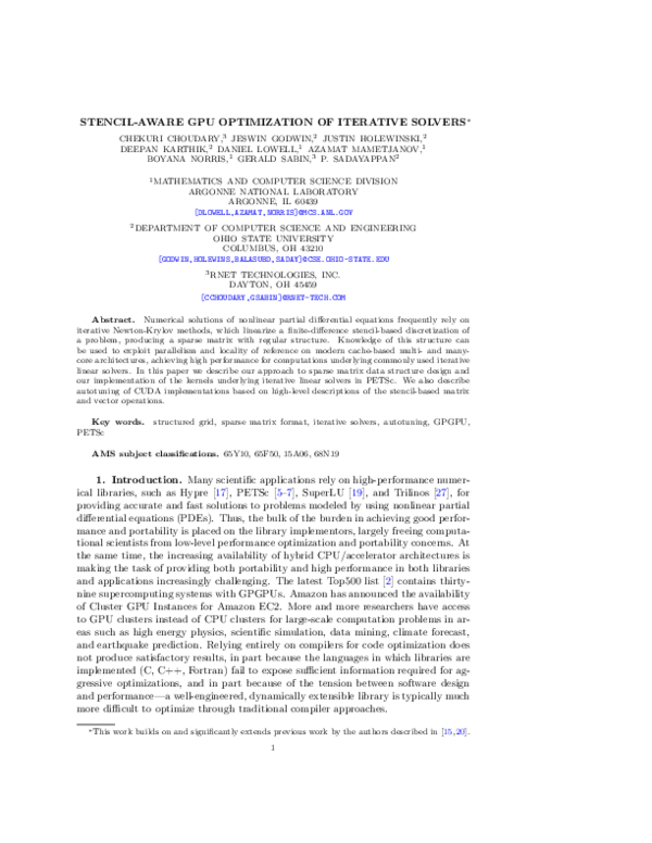 (PDF) Stencil-Aware GPU Optimization of Iterative Solvers