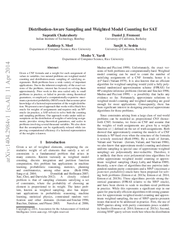 (PDF) Distribution-Aware Sampling and Weighted Model Counting for SAT